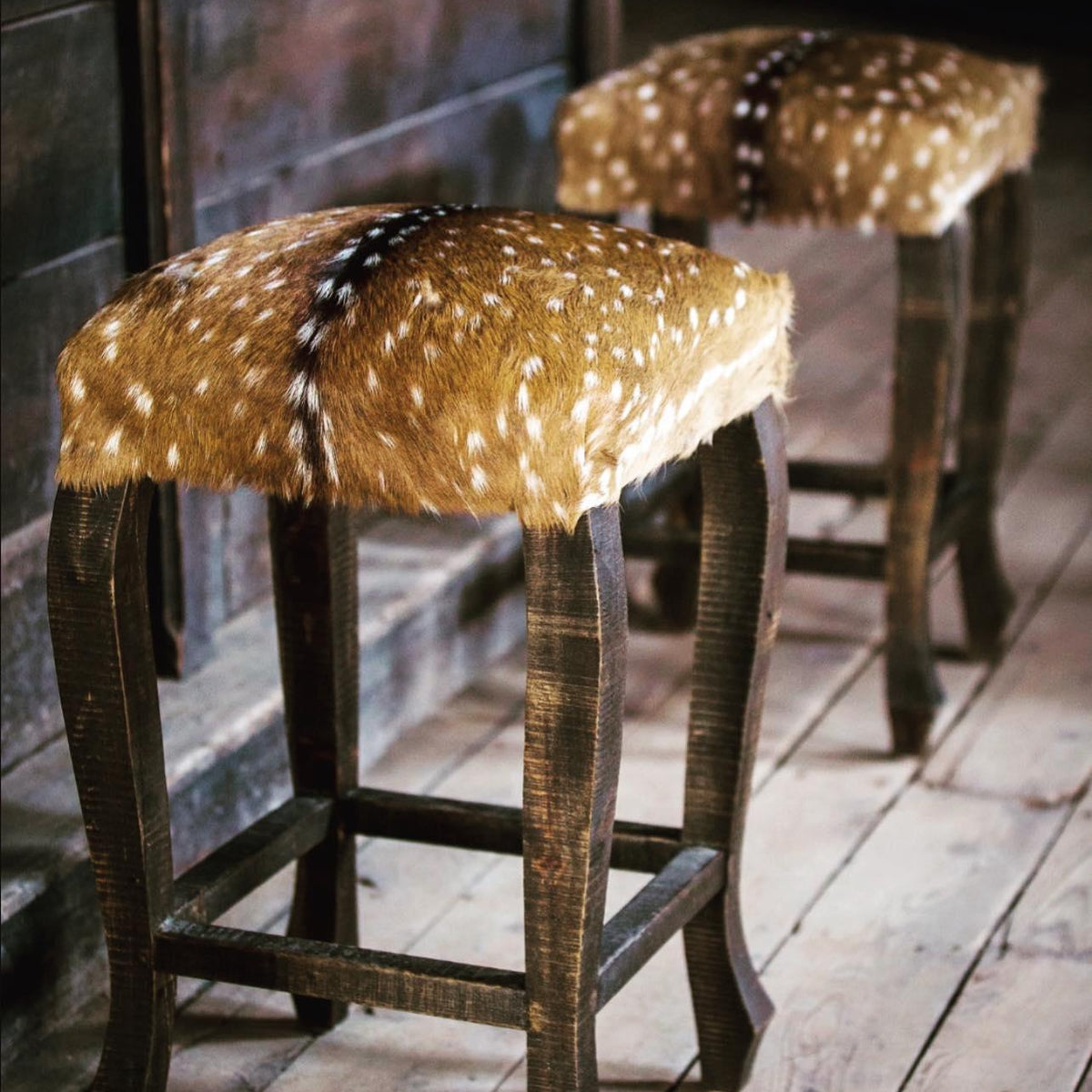 Axis Deer Hide Upholstered Bar Stools | Your Western Decor – Blue ...