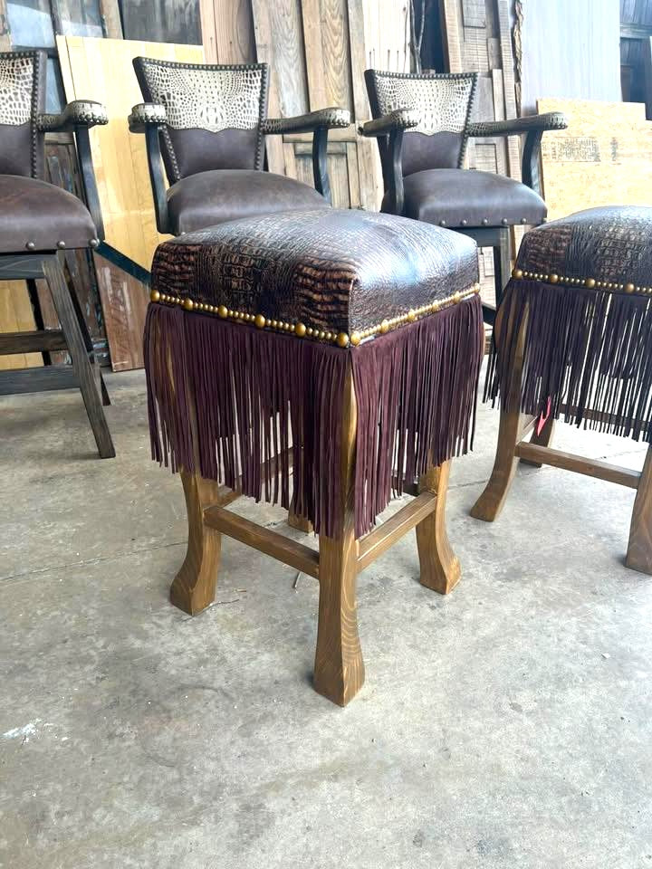 Laredo Leather Western Bar Stools with Fringe | American Made – Blue ...